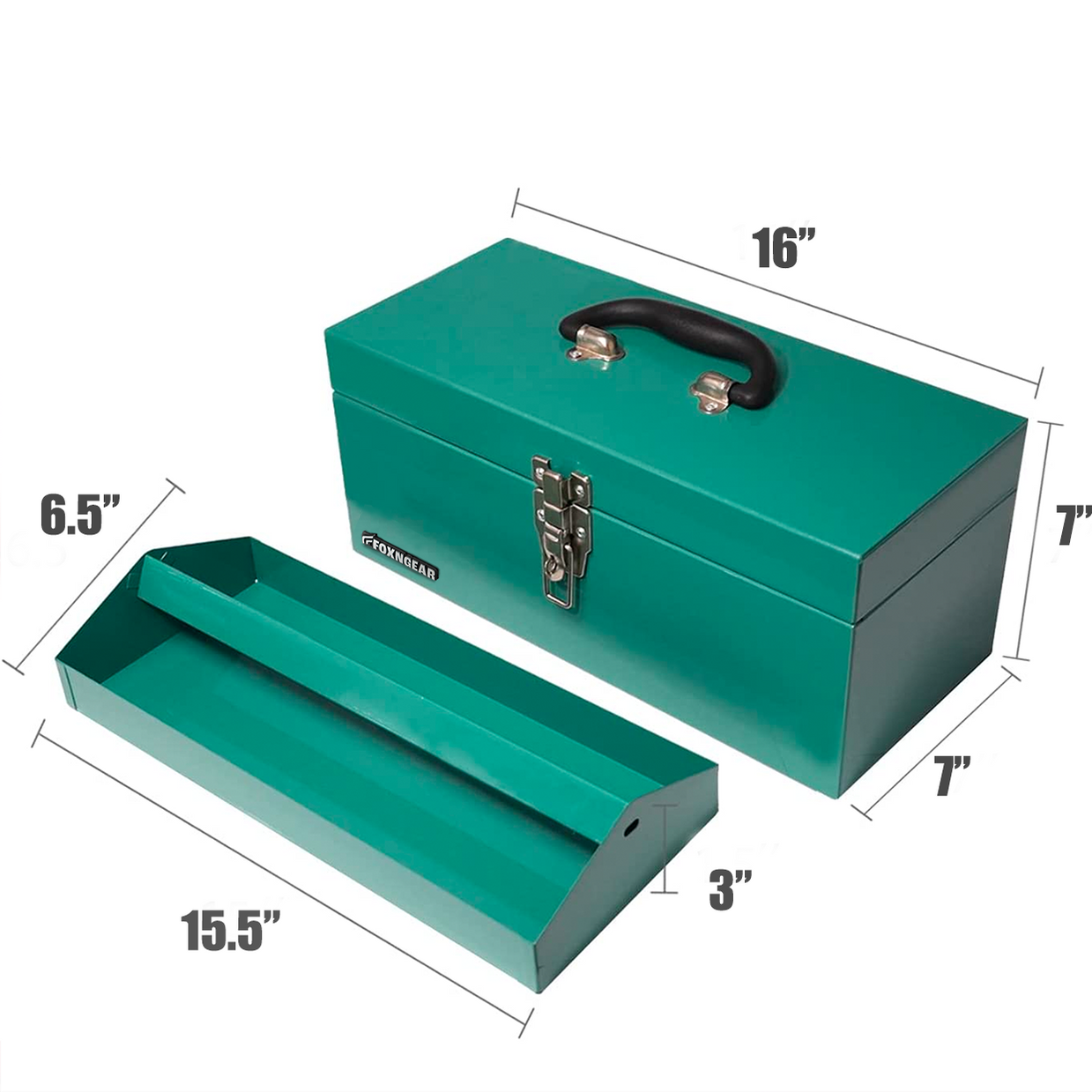 Foxngear 16" Teal Metal Toolbox - Heavy-Duty Steel Carry — FOXNGEAR